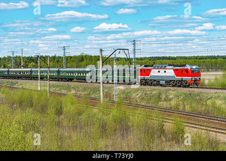 Passenger train from Beijing to Moscow approaches to the station at ...
