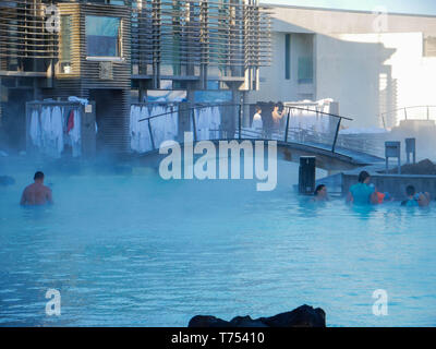 Ireland, APR 4: People enjoying in the famous Blue Lagoon hot springs ...