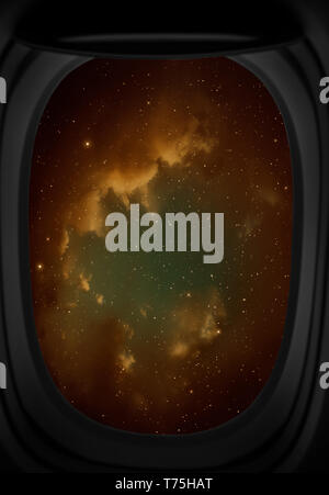 Window view of space with galaxy and stars Stock Photo - Alamy