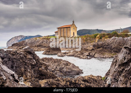 Little church in the coast of the Basque Country, landscape near ...