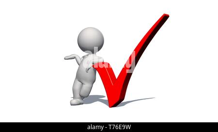 check sign - white 3D man with red check mark - 3D rendering Stock ...