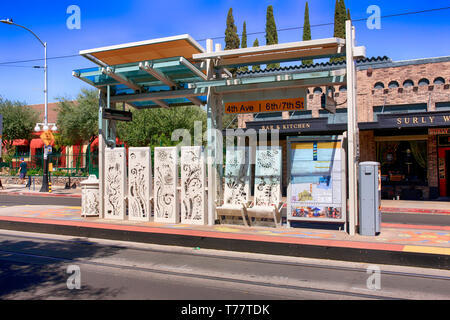 Tram stop sign for 4th Ave and 9th Street in downtown Tucson AZ Stock ...