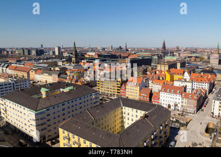 Aerial view of Copenhagen from the top of tower of Copenhagen City Hall ...