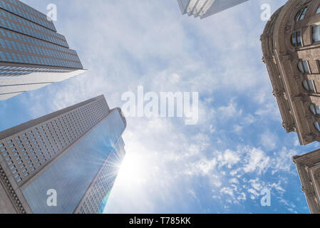 Low perspective angle view of Dallas skylines with cloud blue sky Stock ...