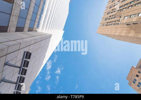 Low perspective angle view of Dallas skylines with cloud blue sky Stock ...
