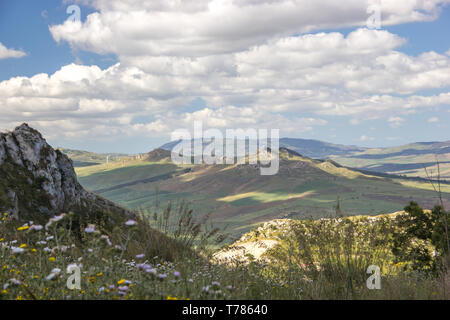 Sicily spring meadow landscape with flowers, Sicily Island, Italy Stock ...