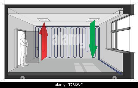 Diagram of a room ventilated by ceiling built-in air ventilation Stock ...