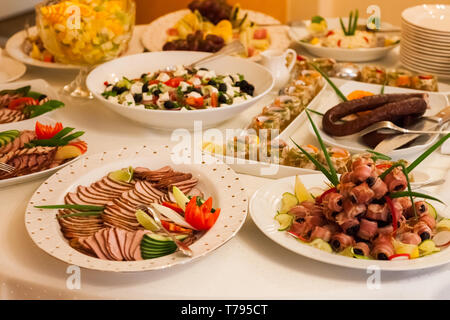 Reception buffet tables with regional food from Poland. Luxury concept ...