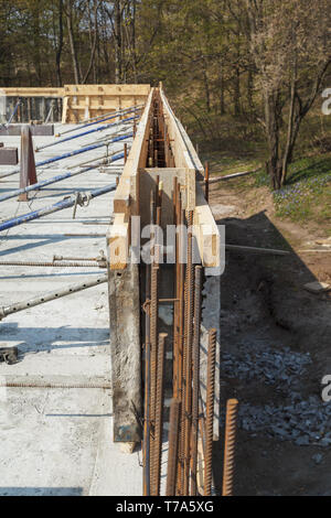 Reinforced Concrete Corner Construction Close-Up Detailing Steel Rebar ...