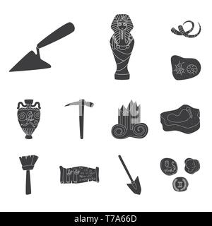rock,amphora,pickaxe,architecture,brush,scroll,shovel,coins,black ...