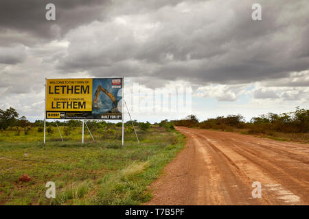 Welcome Lethem, sign on the Linden-Lethem Road in Guyana South America ...