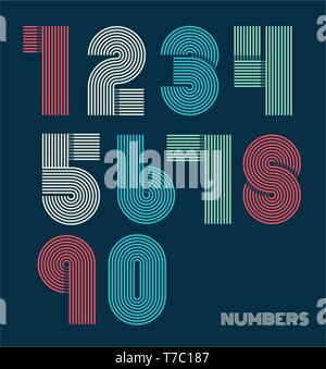 Retro stripes funky numbers set,trendy elegant retro style design ...
