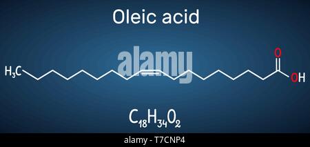 Oleic acid ( cis, omega-9) molecule. Structural chemical formula and ...