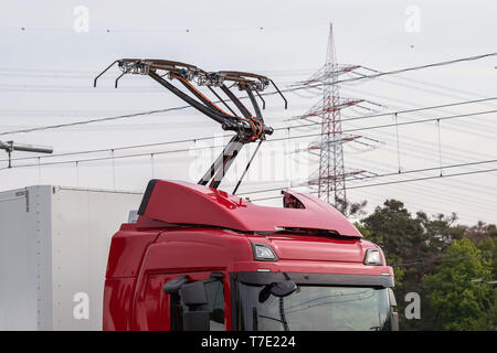 Darmstadt, Germany. 07th May, 2019. Two Scania R450 Hybrid tractors ...