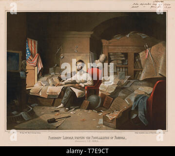 President Lincoln, writing the Proclamation of Freedom. Janu Stock ...