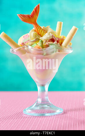 Mermaid sea theme rainbow ice cream sundaes with mermaid tails and ...