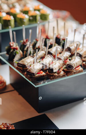 delicious festive buffet with canapés and different delicious meals ...
