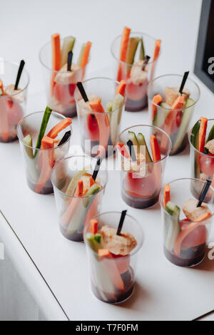 delicious festive buffet with canapés and different delicious meals ...