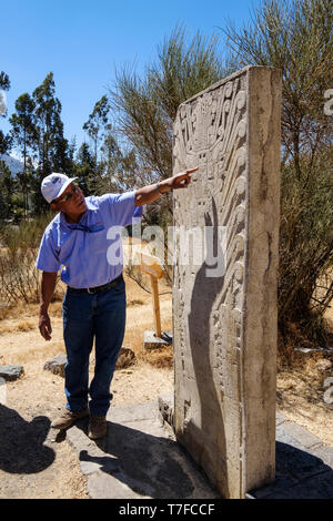Raimondi Stela replica at Archeological site of Chavín de Huántar in ...