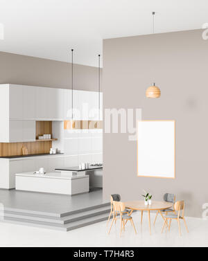 Spacious modern kitchen with dining table. Minimalist dining room ...