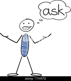 Doodle stick figure: Doubt concept. businessman with questions coming ...
