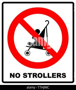 No strollers or pushchair forbidden sign. Warning red prohibition ...