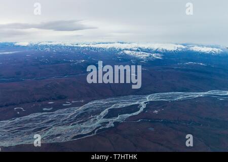 Aerial view with the Sagavanirktok River or Sag River. United States ...