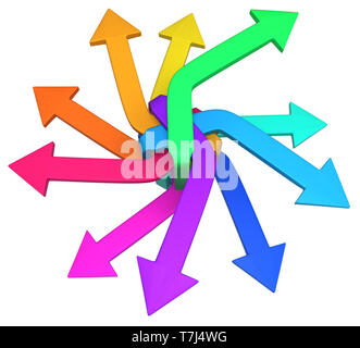 Red symbolic arrow spreading out, 3d illustration, horizontal, over ...