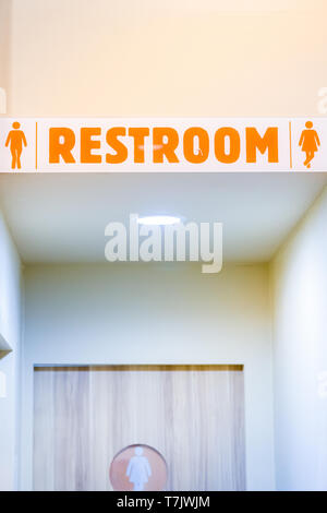 man and woman use toilet after delicious meal in fast food.clean ...
