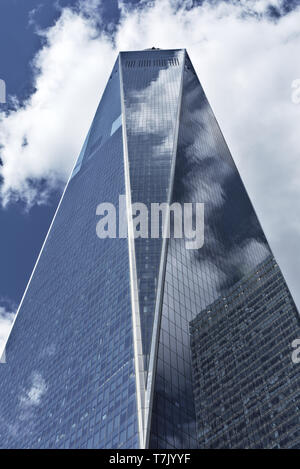 WTC1 skyscraper and blue sky reflection, New York City, New York, USA ...