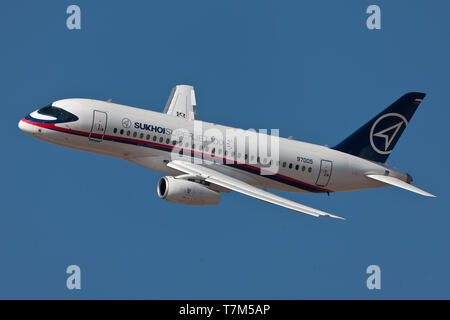 Bangalore, India - 02 11 2011: A Sukhoi Superjet 100 SJ100 performs a ...