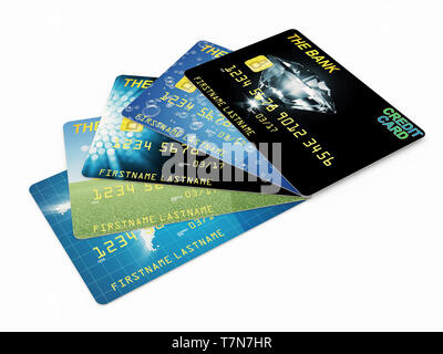 Front and back of blue debit card design with detail isolated on a ...