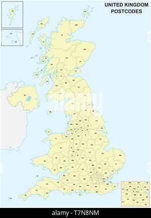 united kingdom Postcodes or postal codes vector map Stock Vector Image ...
