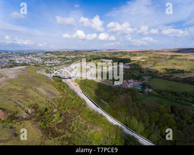 Roadworks on A465 Heads of the Valleys road at Merthyr Tydfil building ...