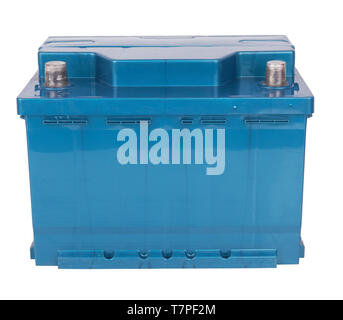 Generic blue car battery isolated on white background Stock Photo - Alamy