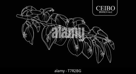 Cute hand drawn isolated Ceibo branch set 1. Flower vector illustration ...
