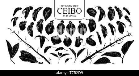 Cute hand drawn isolated Ceibo branch set 1. Flower vector illustration ...