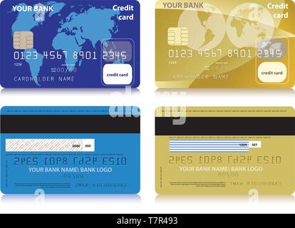 Set of Debit cards, Credit cards, and ATM cards. Front and back side ...