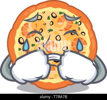 Cute pizza character with crying and tears emotions, face, arms and ...