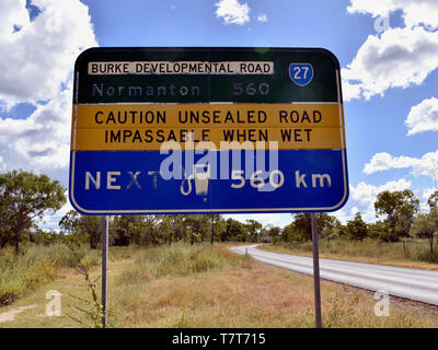 Information sign at the outback, next fuel station 315 km, Australia ...