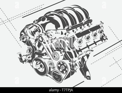 vector high detailed illustration of car engine Stock Vector Image ...
