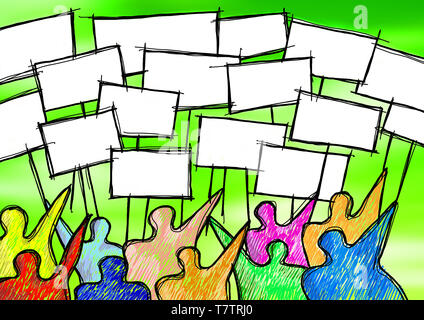 A group of people show many blank placards Stock Photo - Alamy