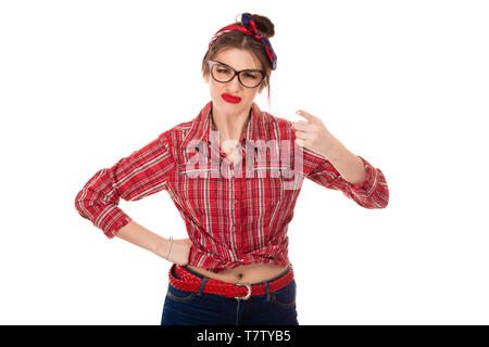 Female raise the middle finger middle finger hand sign wearing a white ...