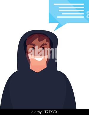 hacker man character speech bubble on white background Stock Vector ...