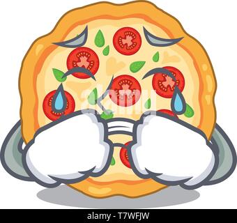 Cute pizza character with crying and tears emotions, face, arms and ...