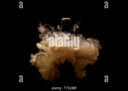 Liquid water explosions surrounding beer bottle. Underwater liquid ...