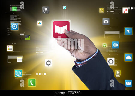 Man showing app icon Stock Photo - Alamy