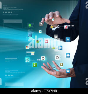 Man showing app icons Stock Photo - Alamy
