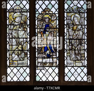 Stained glass window of Saint Raphael the archangel in the cloisters of ...