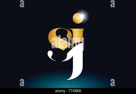 gold golden SJ combination alphabet bold letter logo with dots. Joined ...